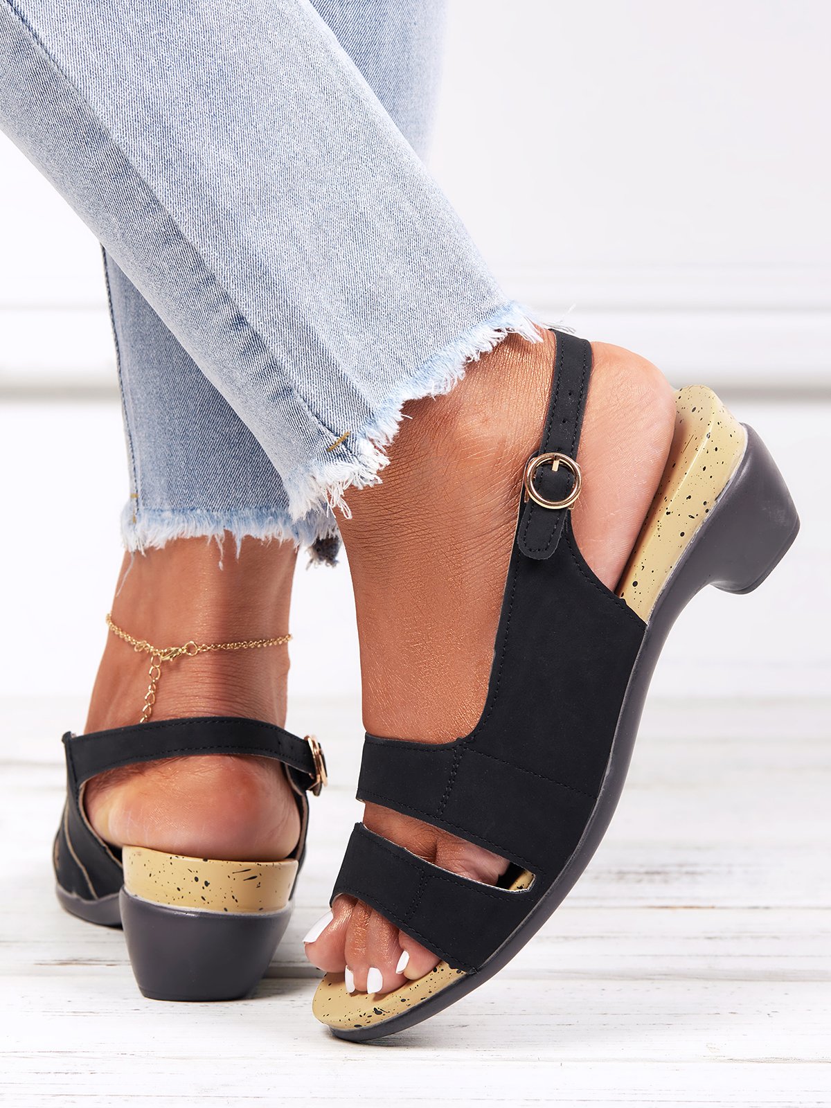 Solid Color Vintage Casual Chunky Heel Sandals | justfashionnow