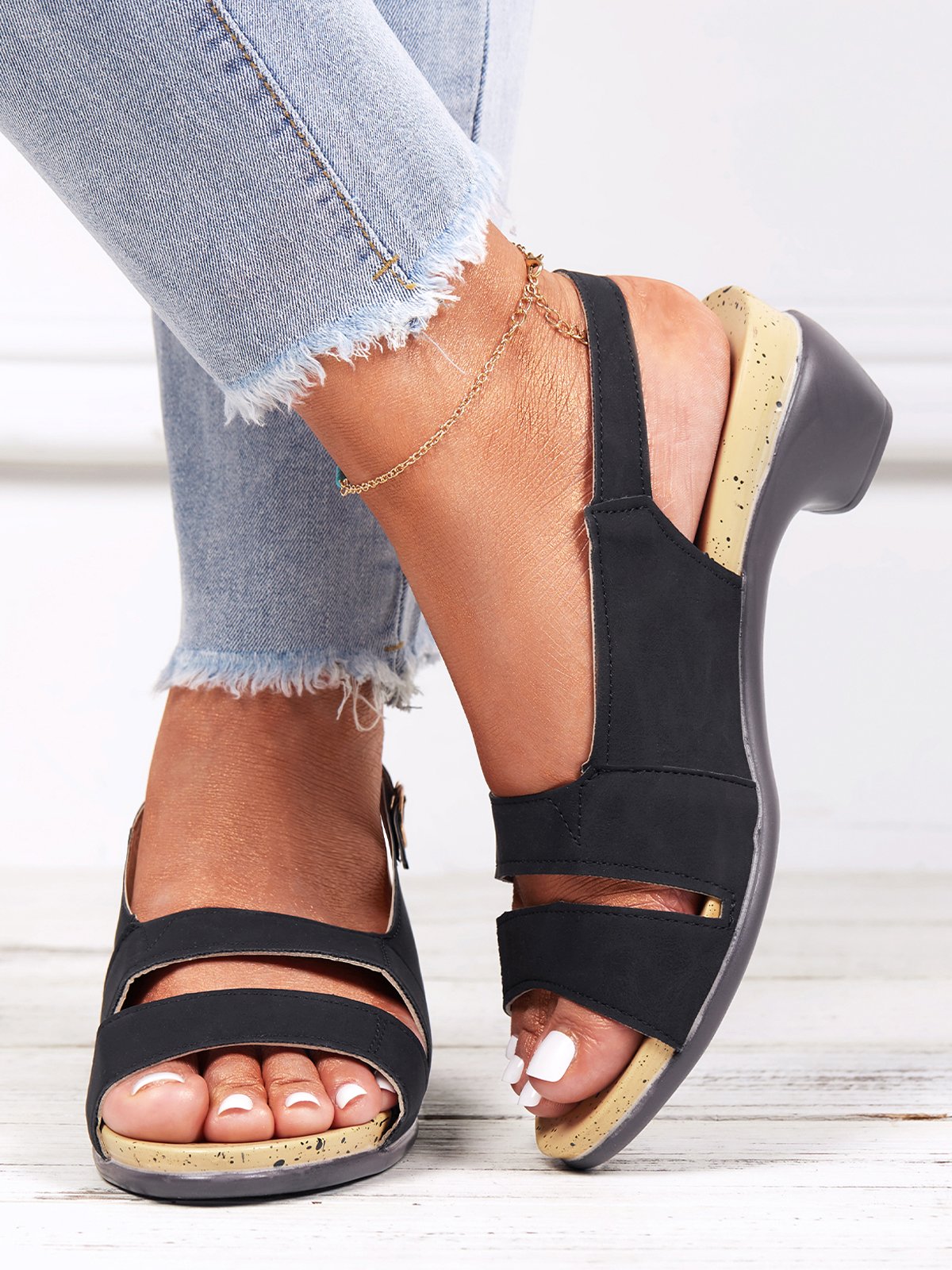 Solid Color Vintage Casual Chunky Heel Sandals | justfashionnow
