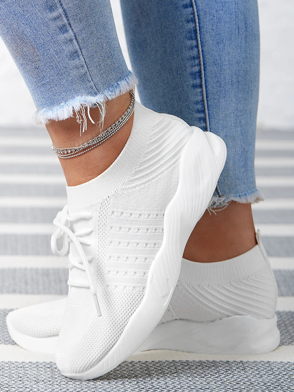 Women Mesh Platform Lace-Up Fly Woven Lightweight Soft Sole Slip-On ...