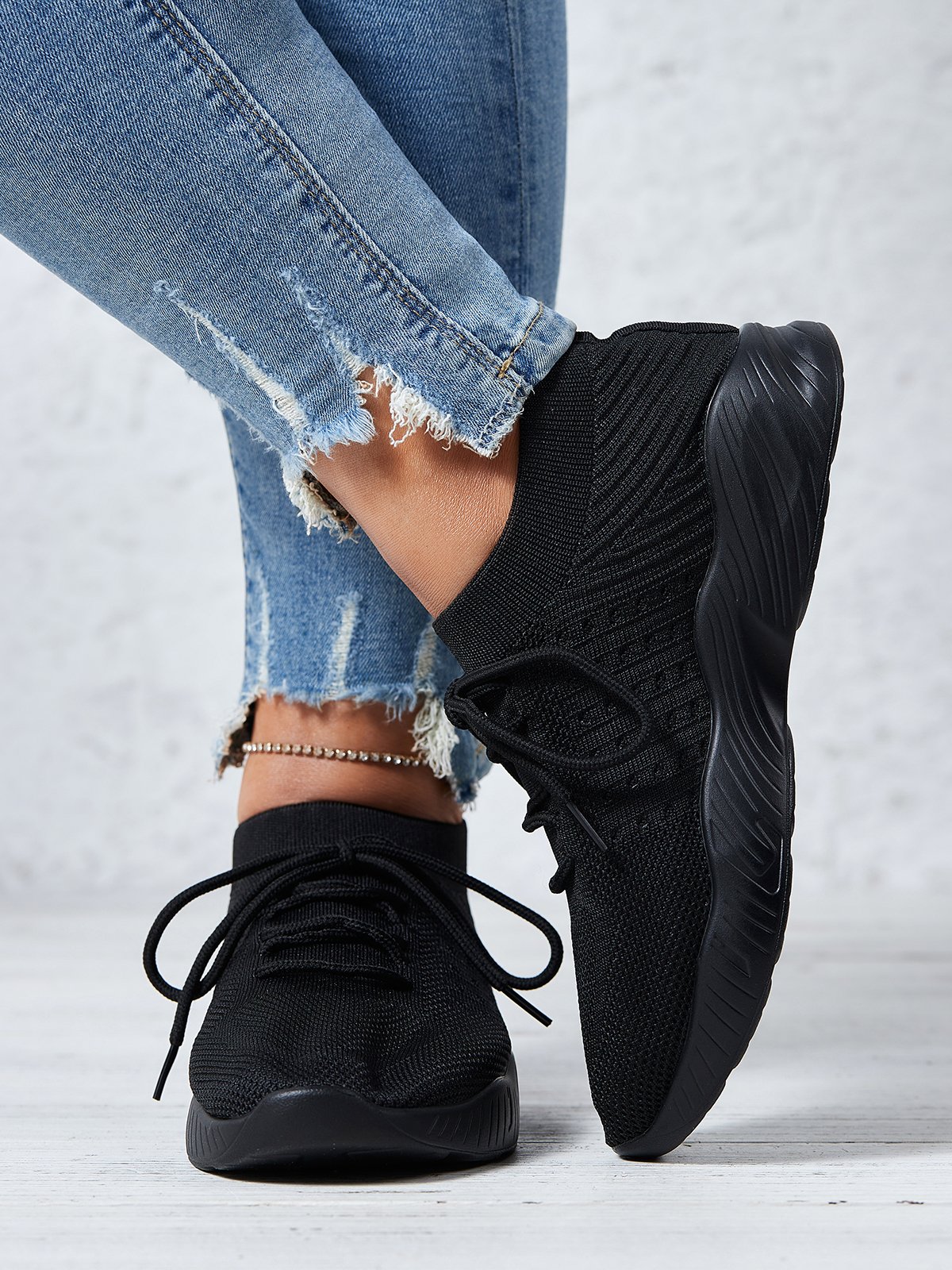 Women Mesh Platform Lace-Up Fly Woven Lightweight Soft Sole Slip-On ...