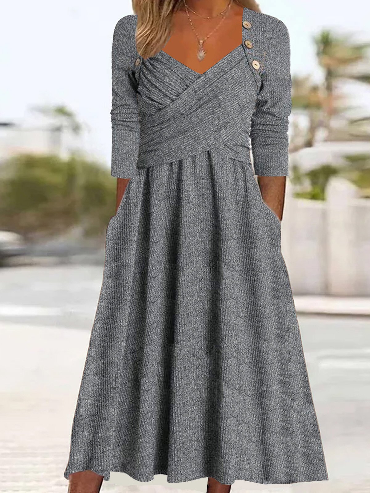 Plain Casual Buckle Sweetheart Neckline Dress | justfashionnow