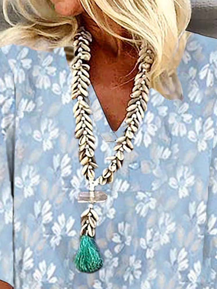 Women's Three Quarter Sleeve Blouse Spring/Fall Floral V Neck Daily ...