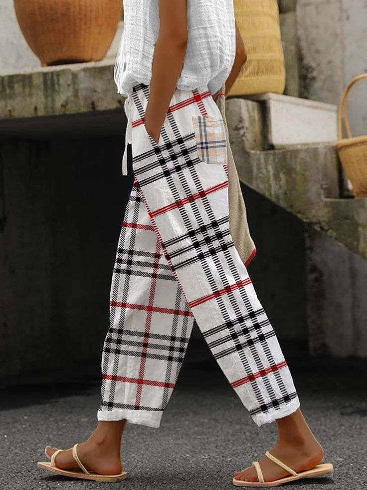 Women Plaid Long Pant Casual Spring/Fall Trousers | justfashionnow