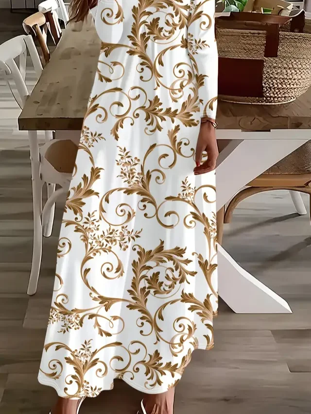 Women Floral Long Sleeve Spring/Fall Printing Dress V Neck Daily Casual ...