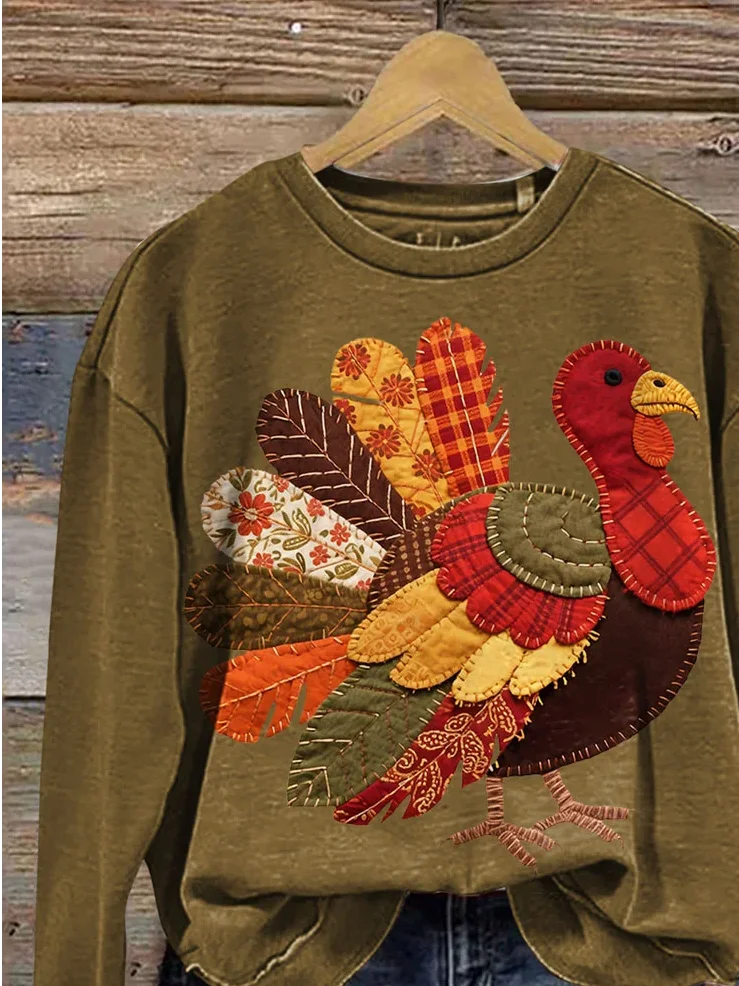 Women Turkey Crew Neck Printing Casual Spring/Fall Long Sleeve ...