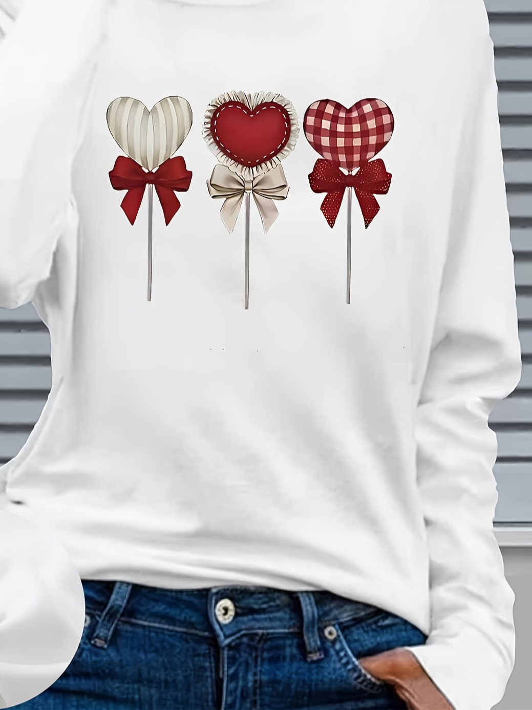 Women Heart/Cordate Long Sleeve Tee T-shirt Crew Neck Printing Casual ...