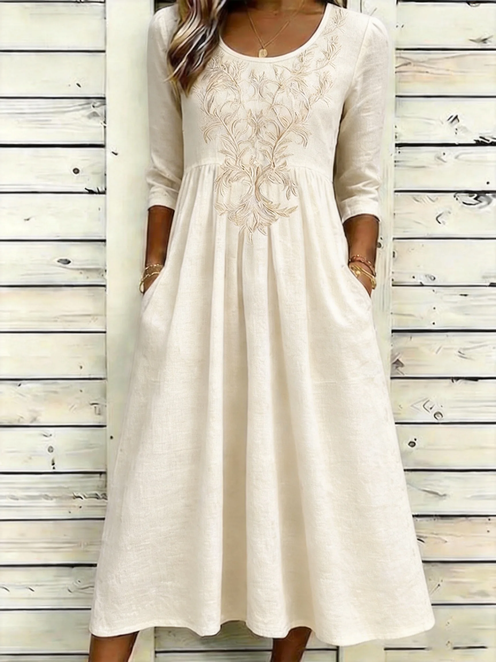 Women Floral Half Sleeve Crew Neck Dress Daily Vintage Maxi A-Line ...