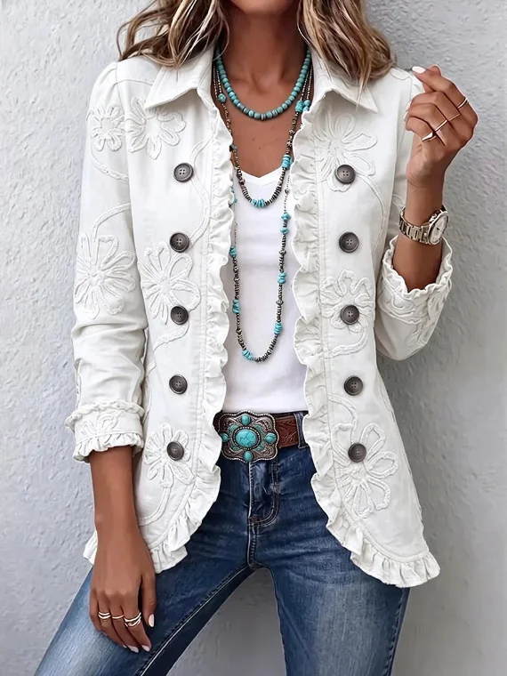 Women Floral Long Sleeve Shawl Collar Vintage Spring/Fall Jacket ...