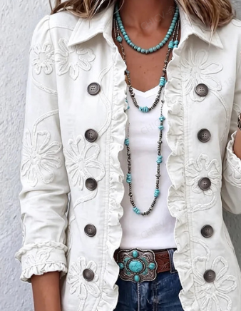 Women Floral Long Sleeve Shawl Collar Vintage Spring/Fall Jacket ...