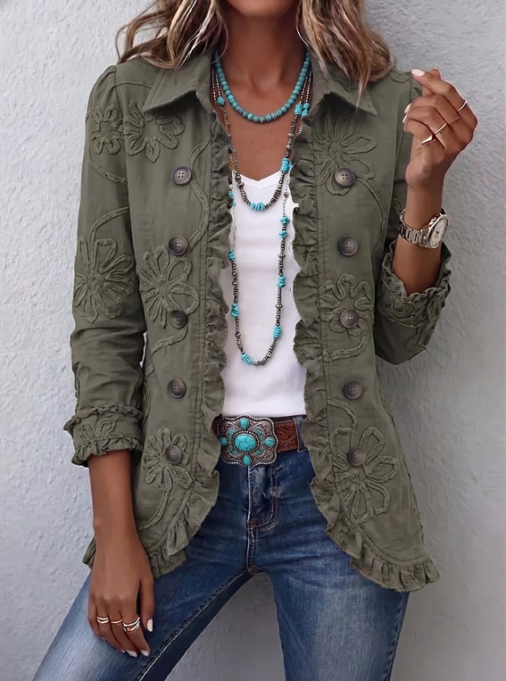 Women Floral Long Sleeve Shawl Collar Vintage Spring/Fall Jacket ...