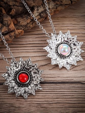 Vintage Moonstone Lotus Ruby Pendant Necklace | justfashionnow