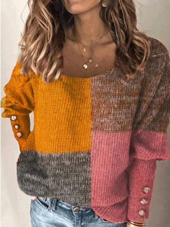 Women's Spring/Fall Color Block Casual Long Sleeve Crew Neck Yarn/Wool ...