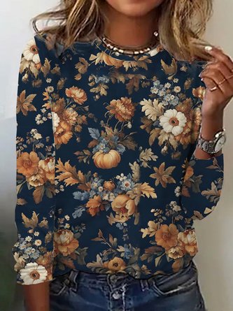 Women's Long Sleeve Tee T-shirt Spring/Fall Floral Jersey Crew Neck ...