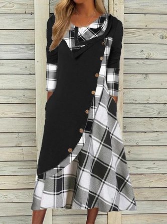 Women's Long Sleeve Spring/Fall Plaid Dress Daily Going Out Casual Maxi ...
