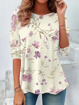 Women's Long Sleeve Tee T-shirt Spring/Fall Floral Jersey Crew Neck ...