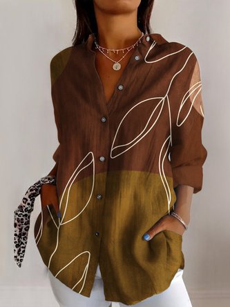 Women's Long Sleeve Shirt Spring/Fall Geometric Cotton Shirt Collar ...