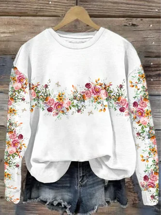 Women's Crew Neck Floral Printing Casual Spring/Fall Long Sleeve ...