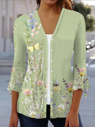 Women's Floral Spring/Fall Cover-up Casual Printing Lightweight ...