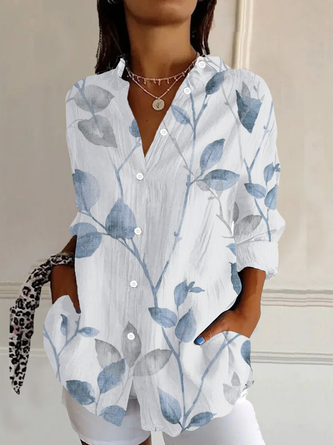 Women's Floral Long Sleeve Shirt Spring/Fall Buckle Shirt Collar Daily ...