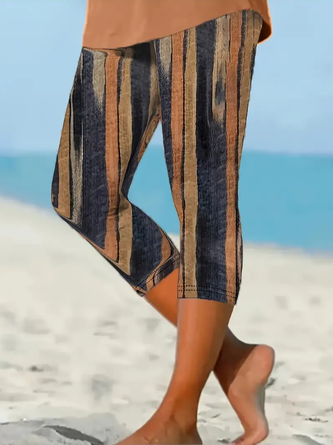 Women's Striped Capris Elastic Waist Pant Casual Summer Trousers ...