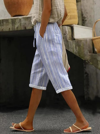 Women Striped Fifth Pants Pant Casual Summer Trousers | justfashionnow