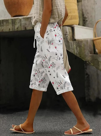 Women Floral Fifth Pants Pant Casual Summer Trousers | justfashionnow