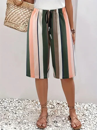 Women Striped Fifth Pants Pant Casual Summer Trousers | justfashionnow