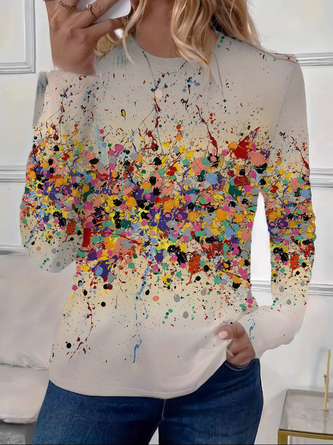 Women Abstract Long Sleeve Tee T-shirt Crew Neck Printing Casual Spring ...