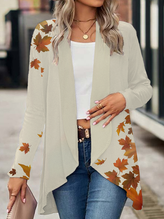 Women Maple Leaf Spring/Fall Cover-up Casual Printing Lightweight ...