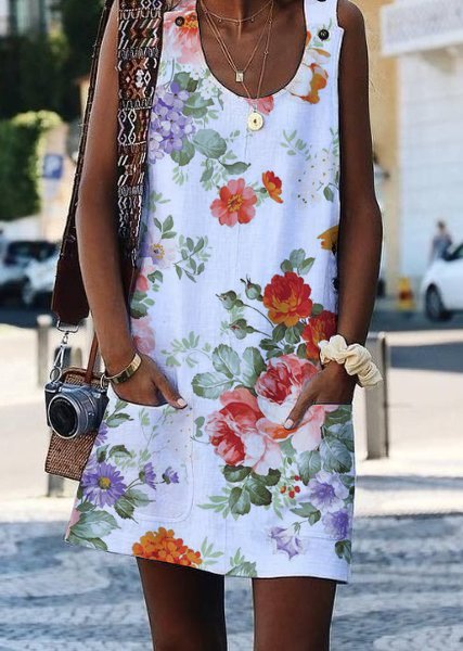 Justfashionnow Summer Dresses Sundress Daytime Crew Neck Floral Print