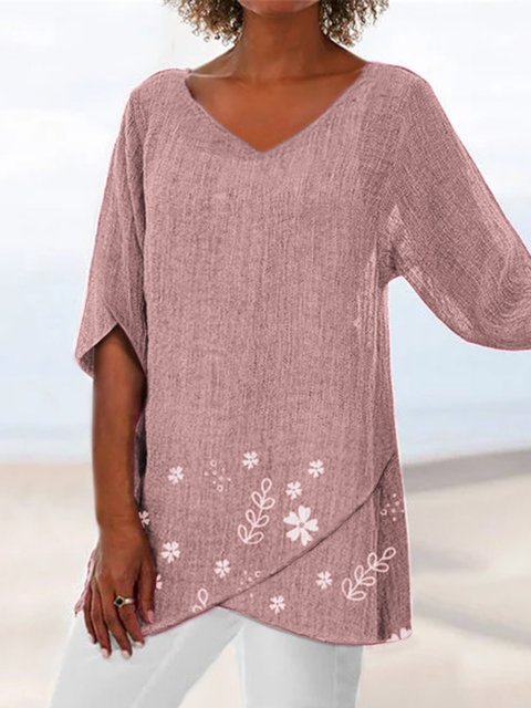 Women Tops Summer Outfits Linen Outfits Plus Size Floral Print