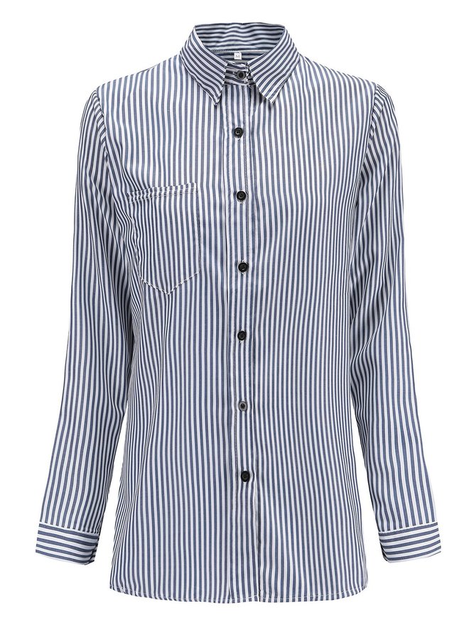 Shirt Collar Buttoned Long Sleeve Shirt Womens Clothing Casual