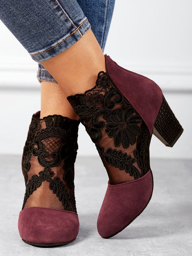 Lace Split Joint Chunky Heel Sandals Boots with Back Zip | justfashionnow