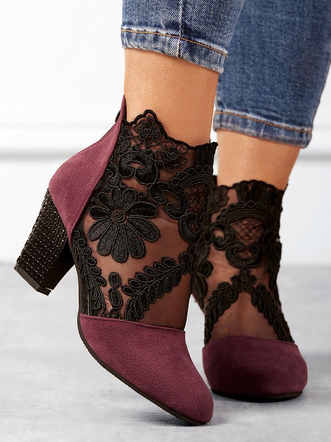 Lace Split Joint Chunky Heel Sandals Boots with Back Zip | justfashionnow