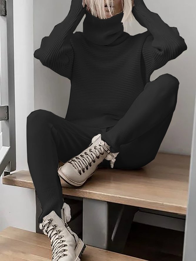 Turtleneck Knitted Two Pieces Pants Two Piece Set Justfashionnow