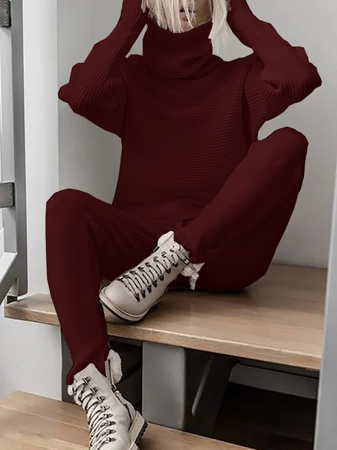 Turtleneck Knitted Two Pieces Pants Two Piece Sets Womens Clothing