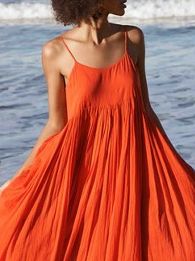 Women Summer Swing Spaghetti Cotton Holiday Boho Maxi Dresses Dresses