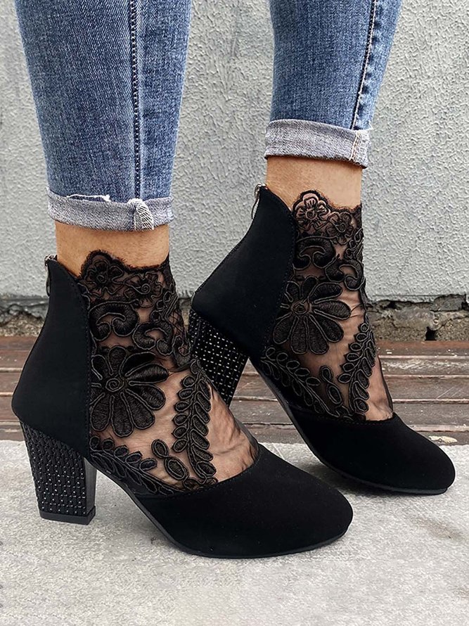 Lace Split Joint Chunky Heel Sandals Boots with Back Zip | justfashionnow