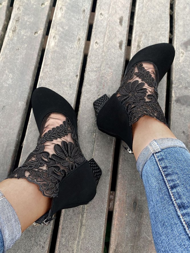 Lace Split Joint Chunky Heel Sandals Boots with Back Zip | justfashionnow