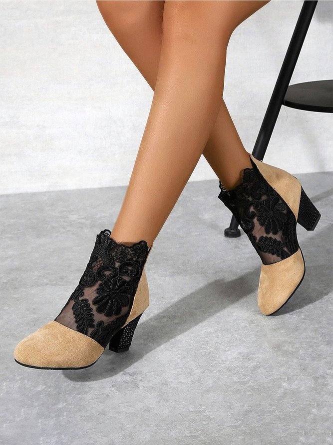 Lace Split Joint Chunky Heel Sandals Boots with Back Zip | justfashionnow