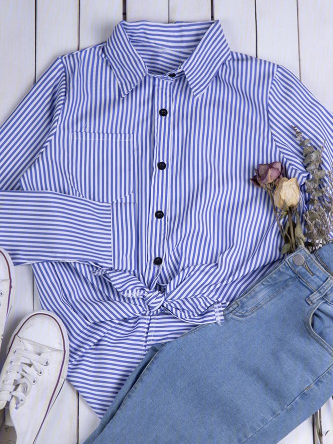 Shirt Collar Buttoned Long Sleeve Shirt Womens Clothing Shirt