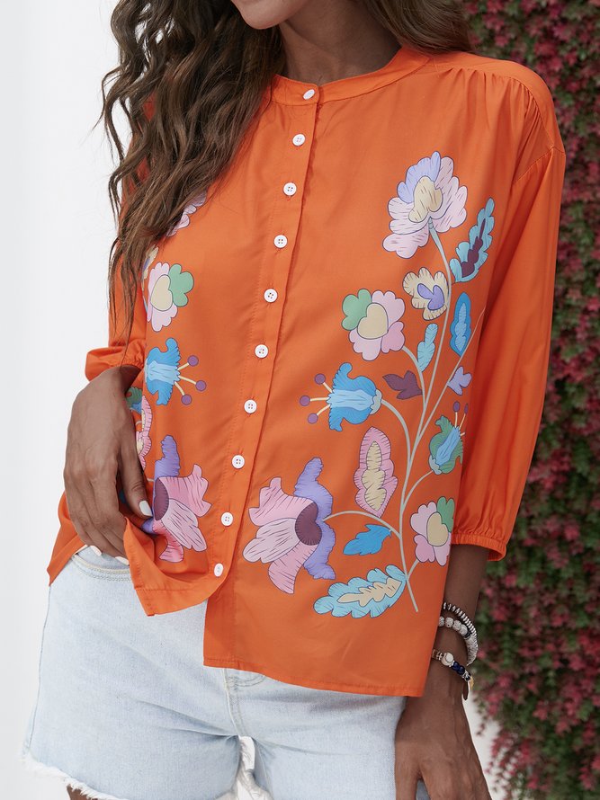 Women V Neck Floral Print Vintage Blouses Justfashionnow